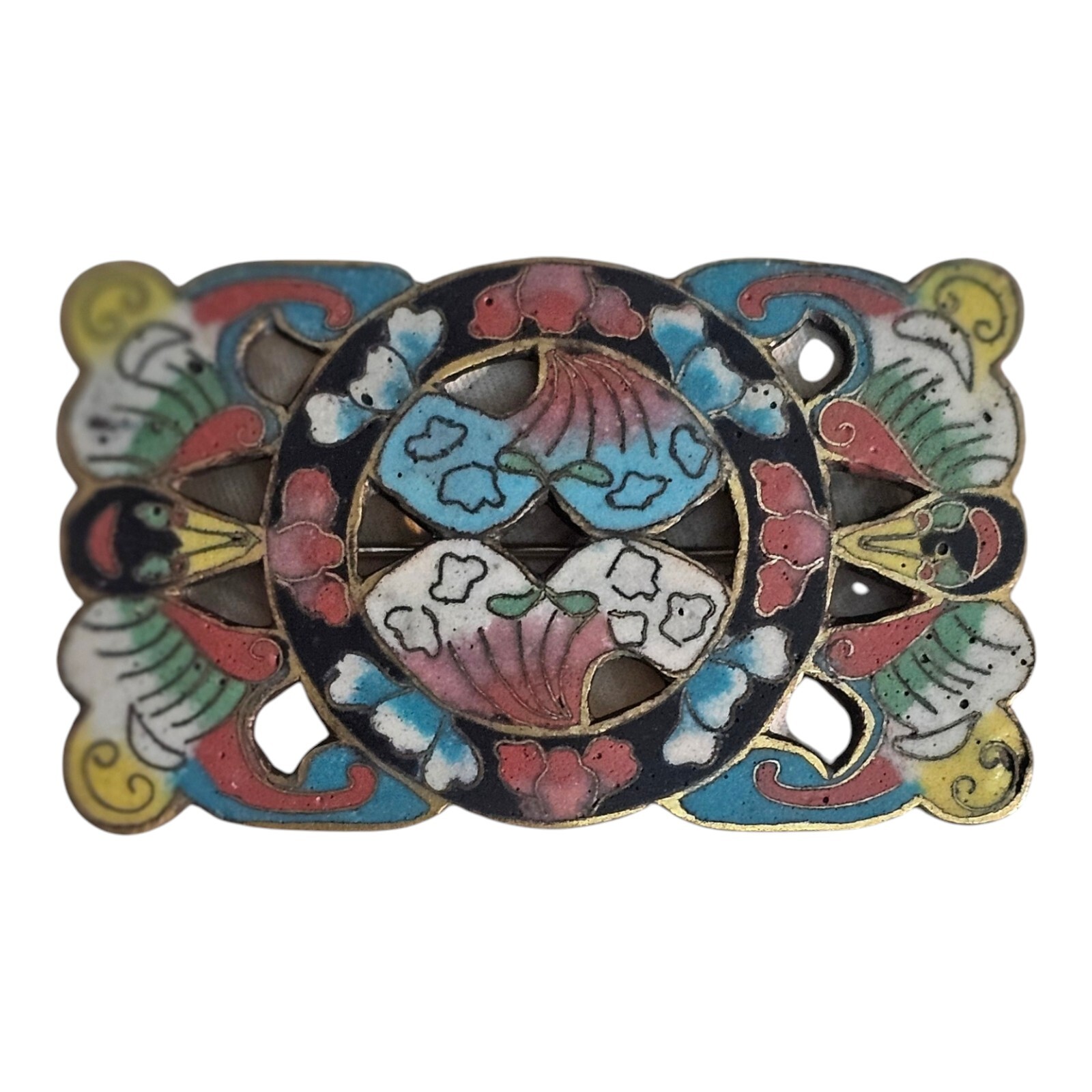 Vintage Chinese Asian Large Cloisonne Brooch Pin W/ S… - Gem