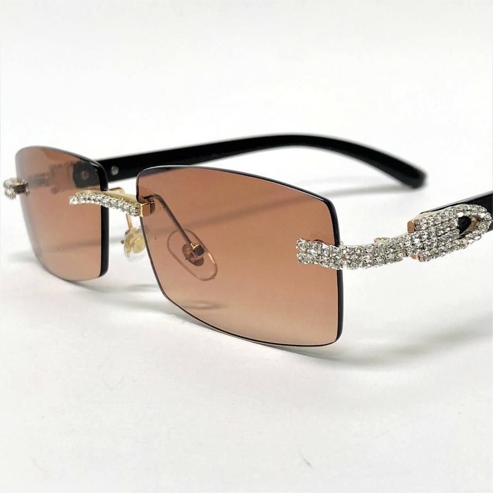 Men Women Sunglasses Red Lens Designer DIAMOND Rimless Small Frame Buff ...