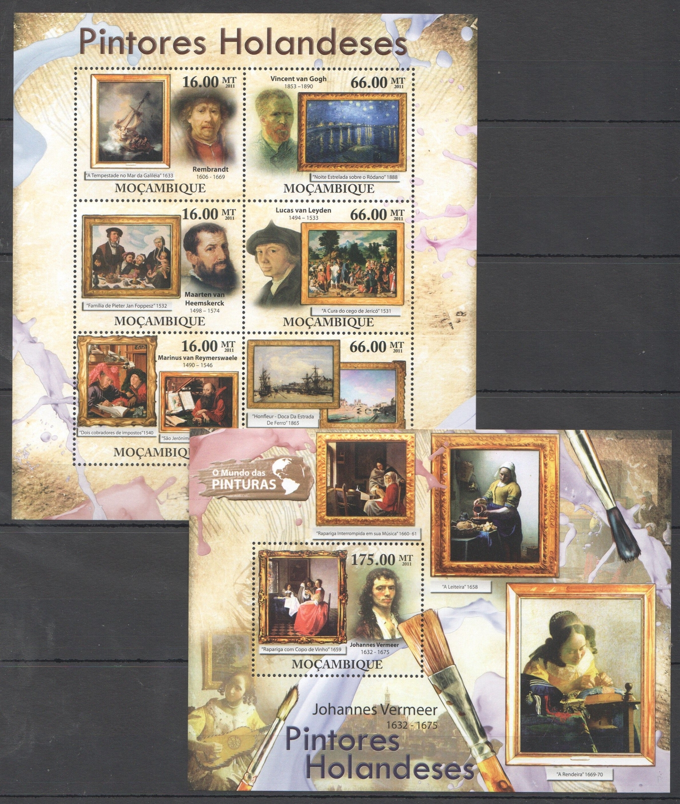 BC1044 2011 MOZAMBIQUE DUTCH ART PAINTINGS VAN GOGH REMBRANDT VERMEER ...