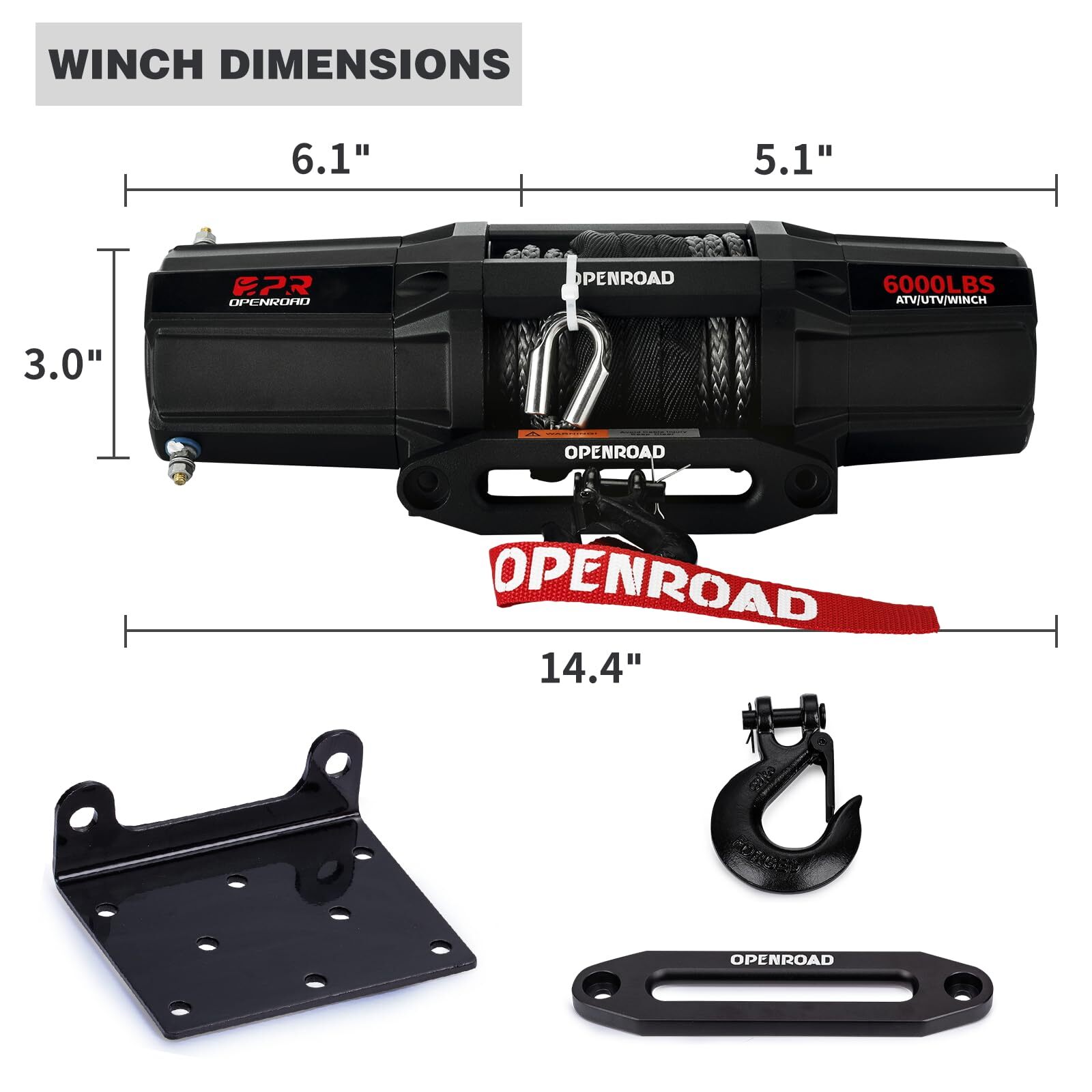 6000 lb ATV/UTV Winch,12 V Towing Off-Road Electric UTV Winch with 1/4 ...
