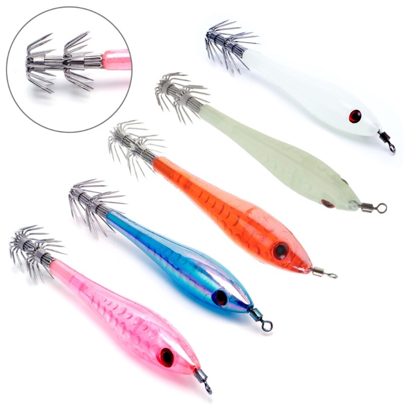 5Pcs Glow In Dark Luminous Squid Cuttlefish Fishing Lures Tackle Jig ...