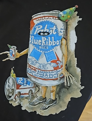 Vintage Tultex PBR Pabst Blue Ribbon Cat Birthday Art T-shirt HTF Size ...