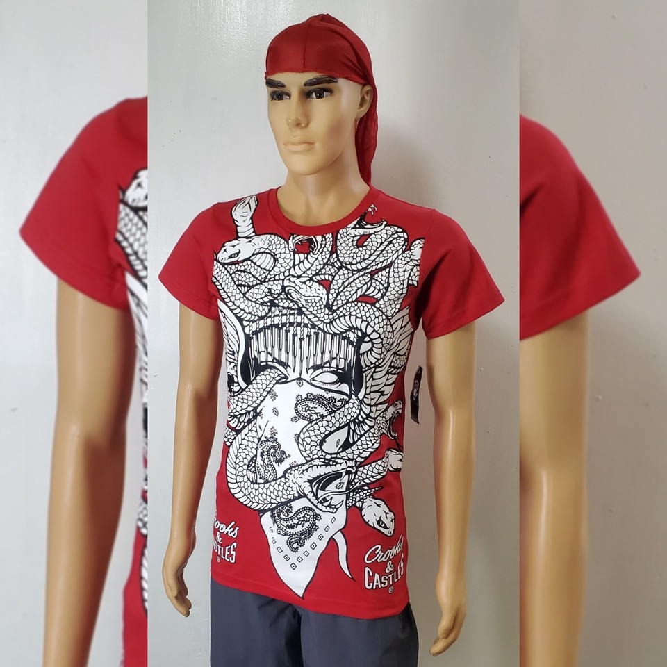 CROOKS & CASTLES OVP MEDUSA TEE MEN'S CREW NECK SHORT SLEEVE SIZE L RED ...