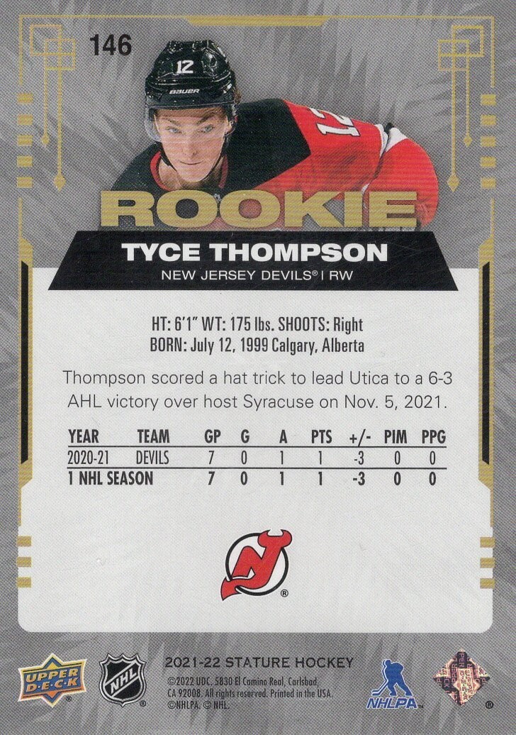 2021-22 Upper Deck Stature #146.-TYCE THOMPSON ROOKIE CARD 253/399 ...