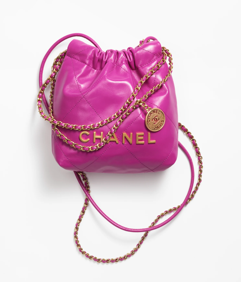 New Chanel 23B Mini 22 Bag Shiny Calfskin Gold Metal Purple Fuchsia ...