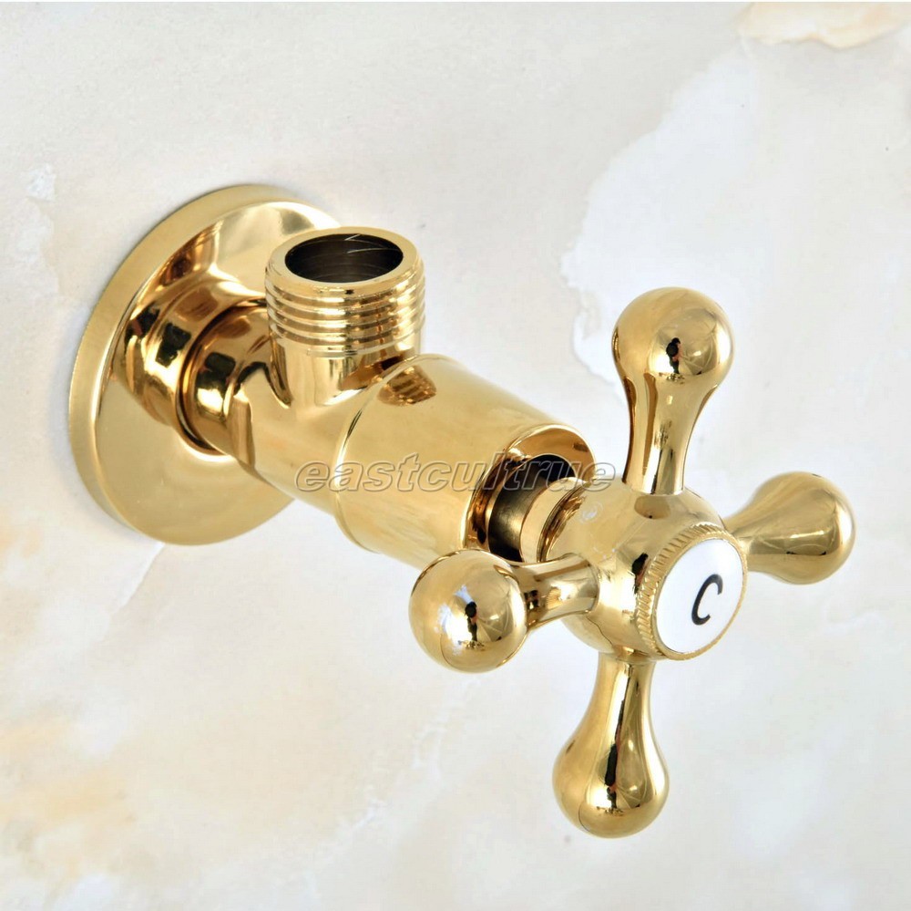 1/2" Male x 1/2" Male Thread Bathroom Gold Color Brass Angle Stop Valve ...