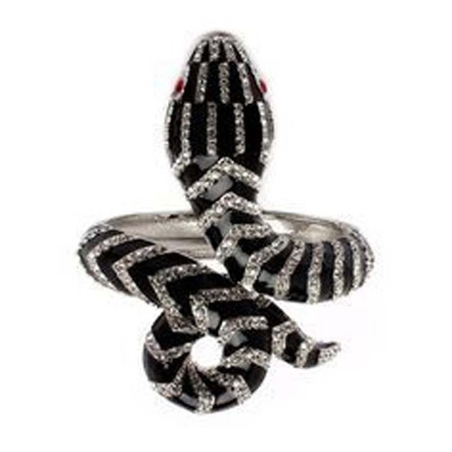 Snake Design Rosecut Diamond Black Enamel Gemstone 925 Silver Ring ...