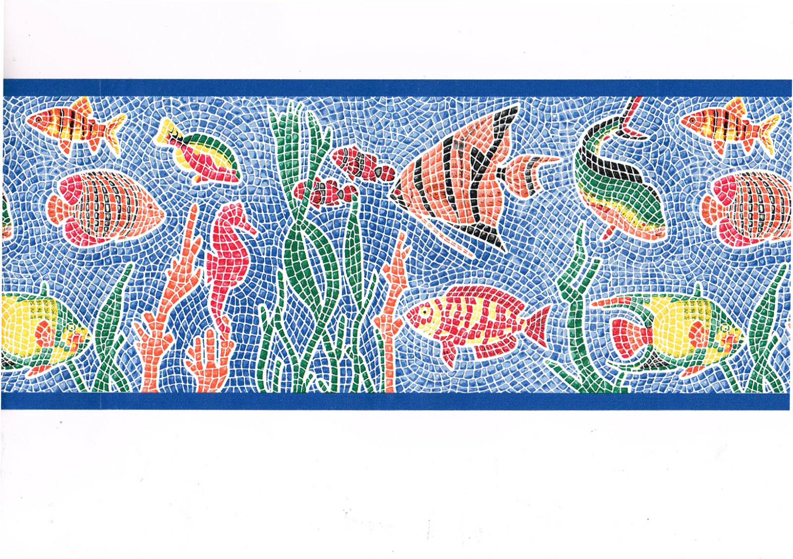 FISH MOSAIC MOSIAC BLUE TILE SEA OCEAN AQUARIUM Wallpaper Border | eBay