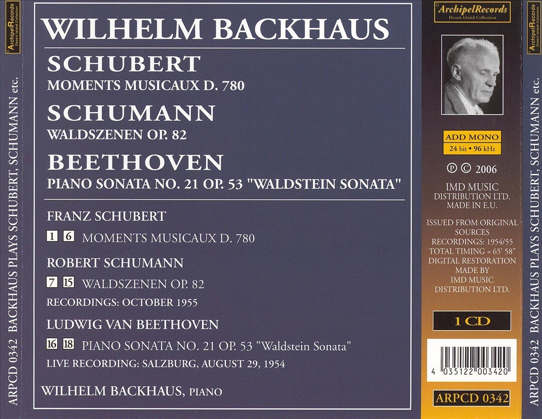 WILHELM BACKHAUS PLAYS SCHUBERT, SCHUMANN AND BEETHOVEN NEW CD ...