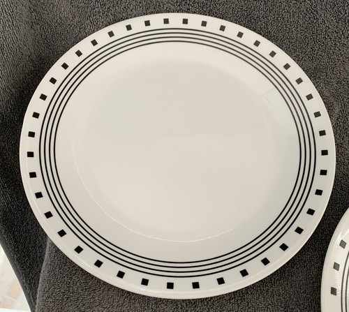 VINTAGE CORELLE VITRELLE BLACK SQUARES CITY BLOCK RETRO 10” Dinner ...