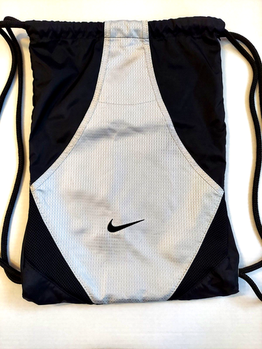 NIKE drawstring backback sports bag black silver | eBay