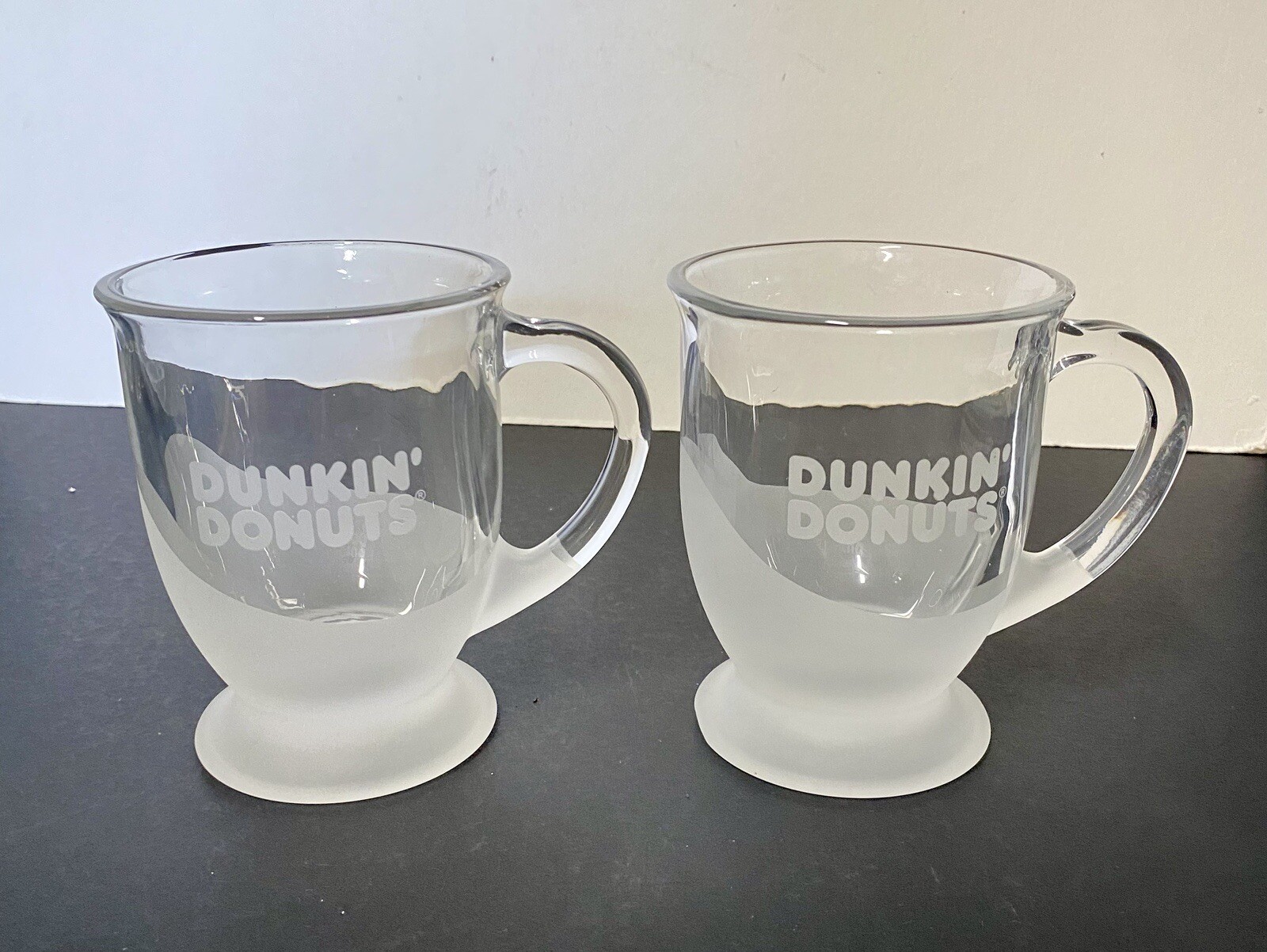 Set Of 2 Dunkin Donuts Clear Frosted Angle 12 oz Glass Coffee Mug with ...