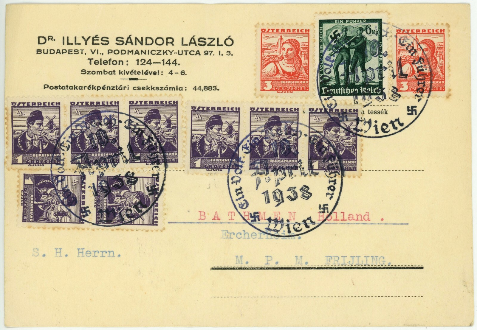 Austrian Plebiscite Mixed Franking Special Postmark VIENNA 1938 Card ...