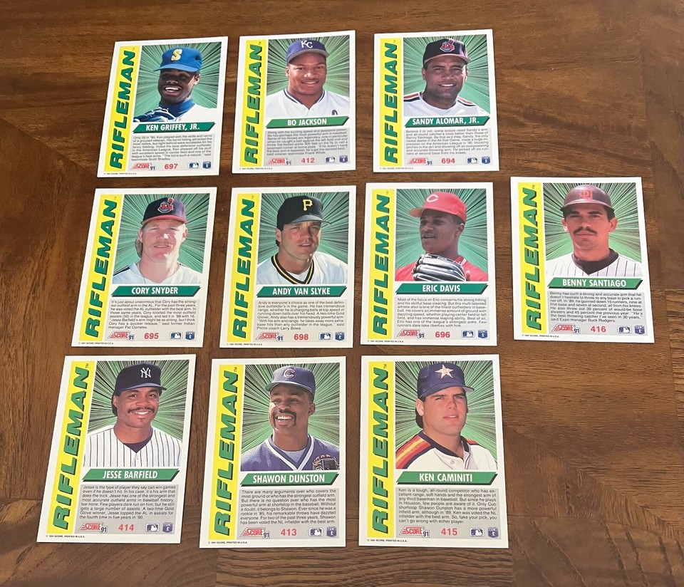 1991 Score Baseball Rifleman 10 Card Subset: Bo Jackson, Ken Griffey Jr ...