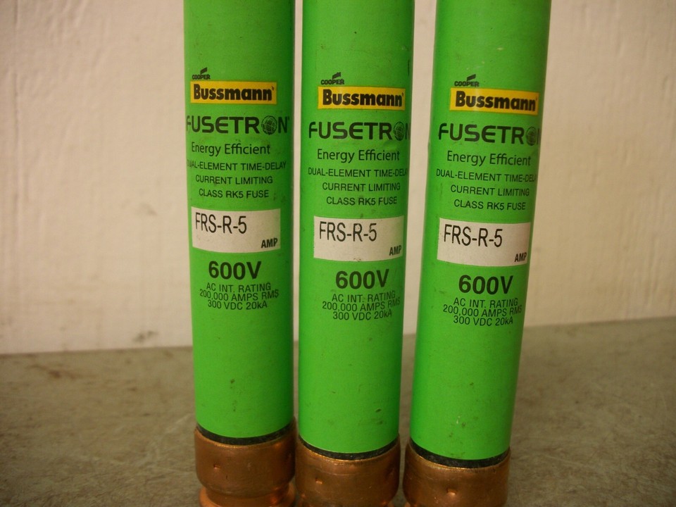 BUSSMANN LOT OF 3 ENERGY EFFICIENT FUSETRON FUSES FRS-R-5 5AMP 600VOLT ...