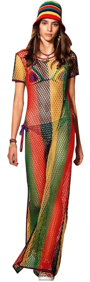 Ladies Rasta 100% Cotton Multicolored Side Slit String Mesh Maxi Dress ...