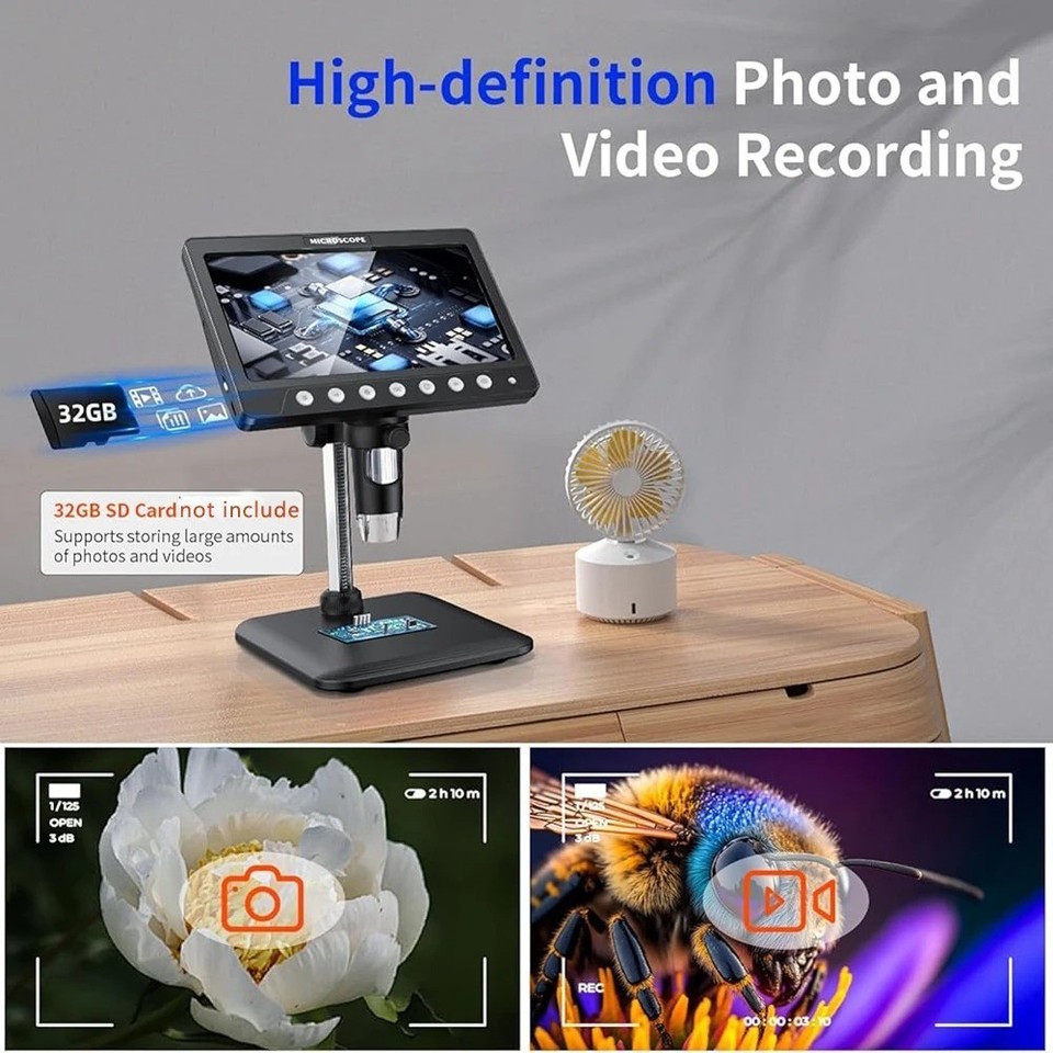 7Inch IPS Digital Coin Microscope 5MP 1200X Ultra-Precise Focusing ...