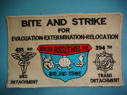 VIETNAM WAR PATCH, US 129th AHC BITE & STRIKE FOR EVAC-EXTERMINATION ...
