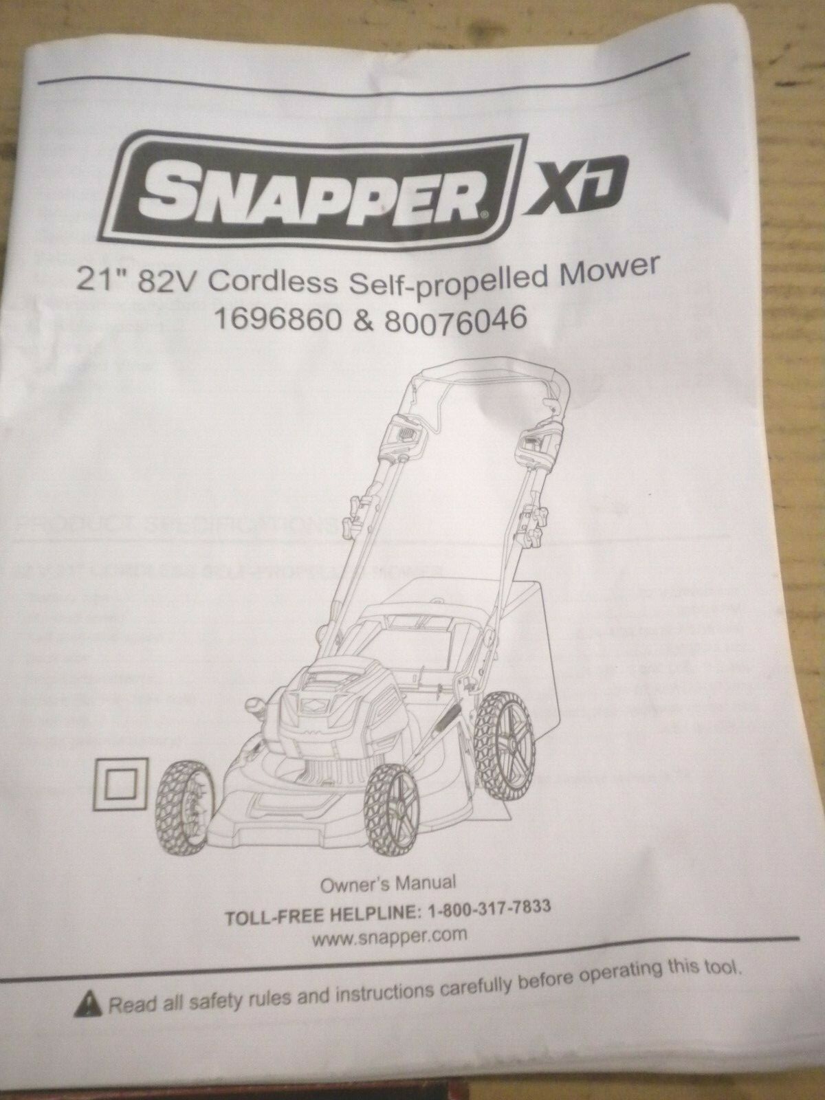 SNAPPER 82V Battery Cordless Electric Mower battery charger Manual ...
