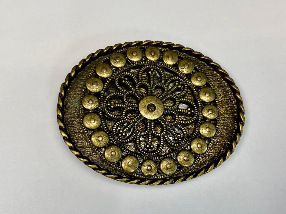 Brown Rhinestone Accented Flower Swirl Western Oval - S2411 Ranch Belt ...