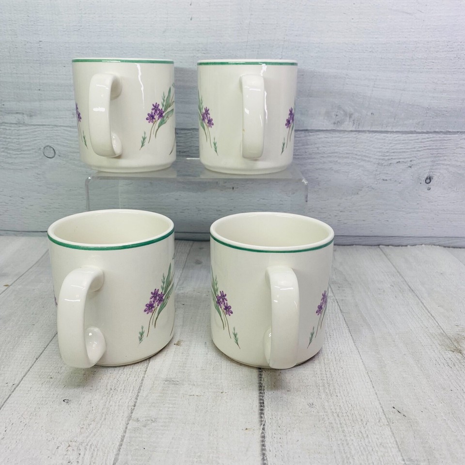 Oneida AVA White Blue Purple Flowers Green Band Stoneware 12oz Cup Mug ...