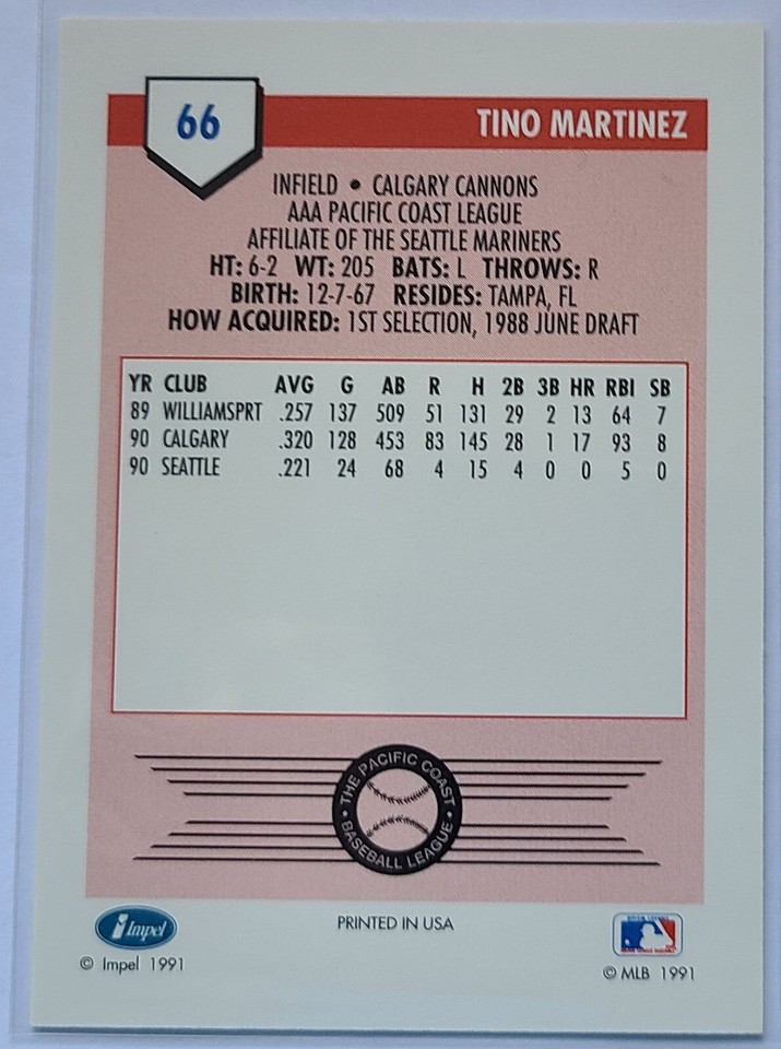 1991 Line Drive AAA Pre Rookie Tino Martinez #66 Baseball Card | eBay