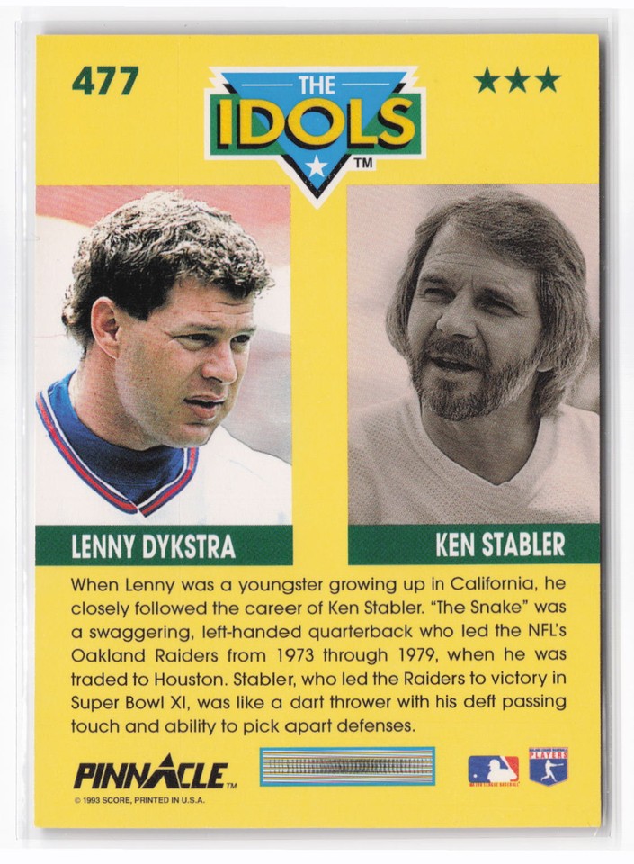1993 Pinnacle #477 Lenny Dykstra / Ken Stabler | eBay
