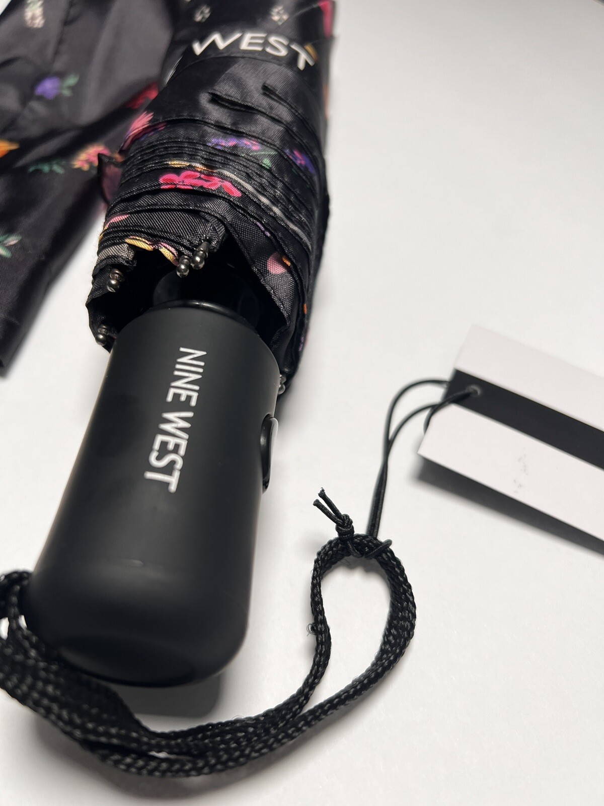 Nine West Umbrella Auto Open/ Close Large Coverage 44” Black Floral | eBay