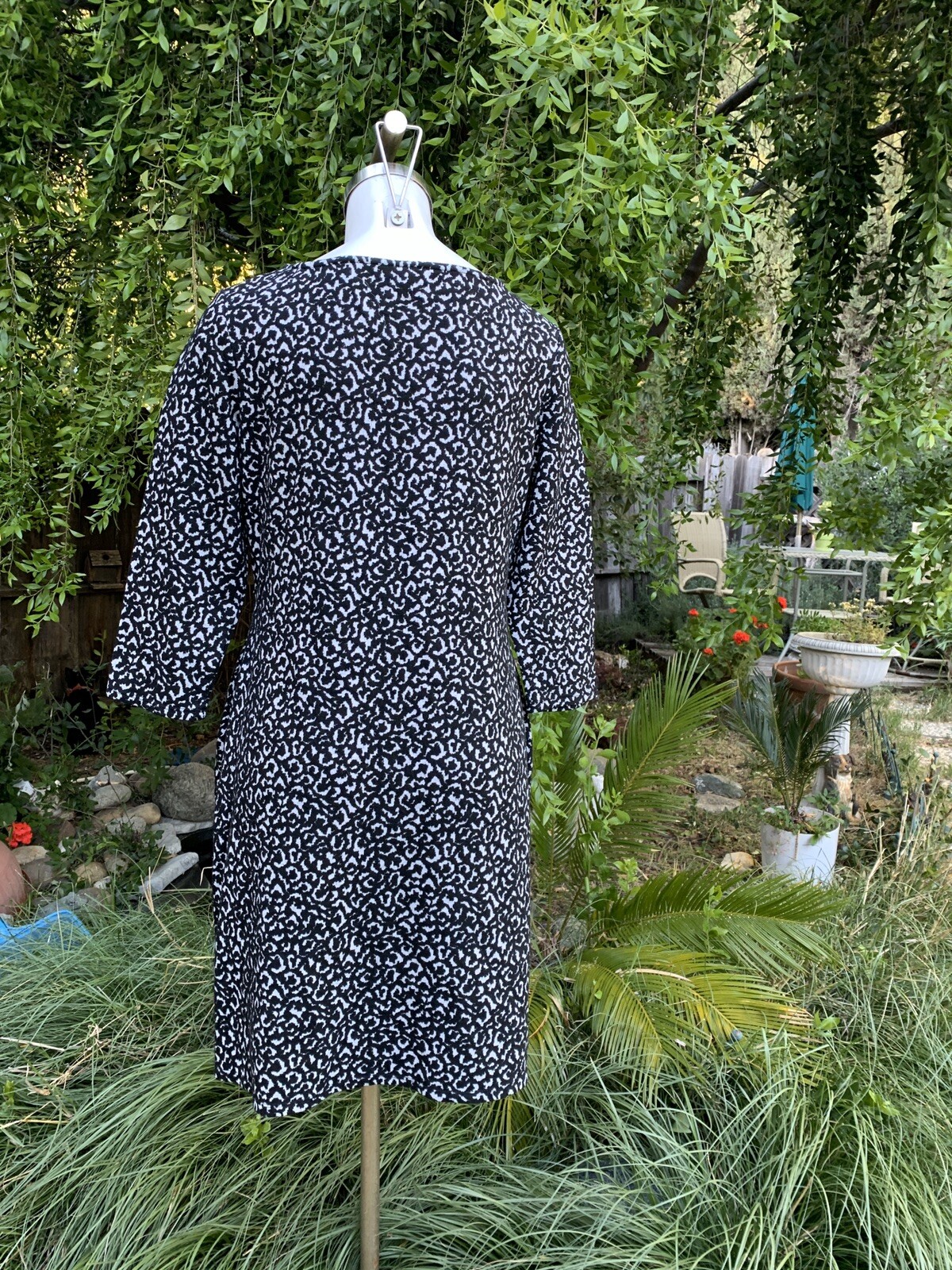 JM STUDIO BY JOHN MEYER Black White 3/4 Length Sleeve Dress Plus Sz 14 ...