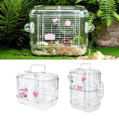 Clear Dwarf Hamster Gerbil Cage 1/2 Tier Travel Portable Rodent Carrier ...