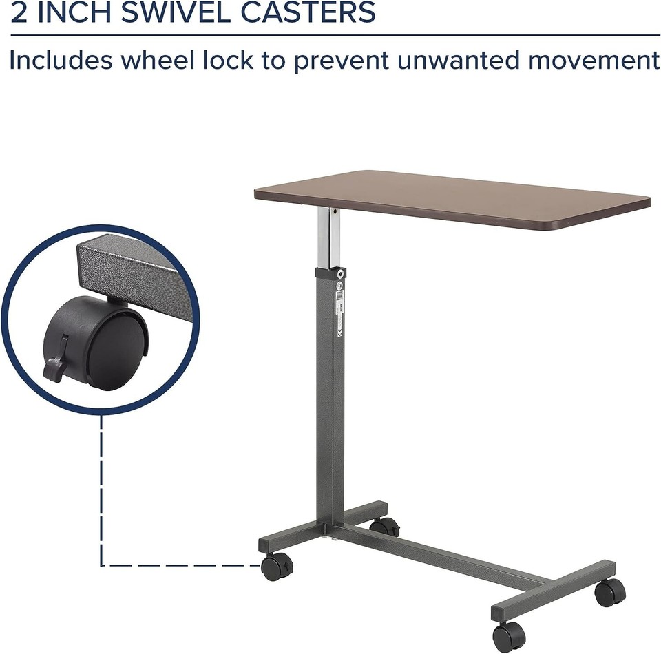 Drive Medical Silver Adjustable Non Tilt Top Overbed Table w/ Wheels ...