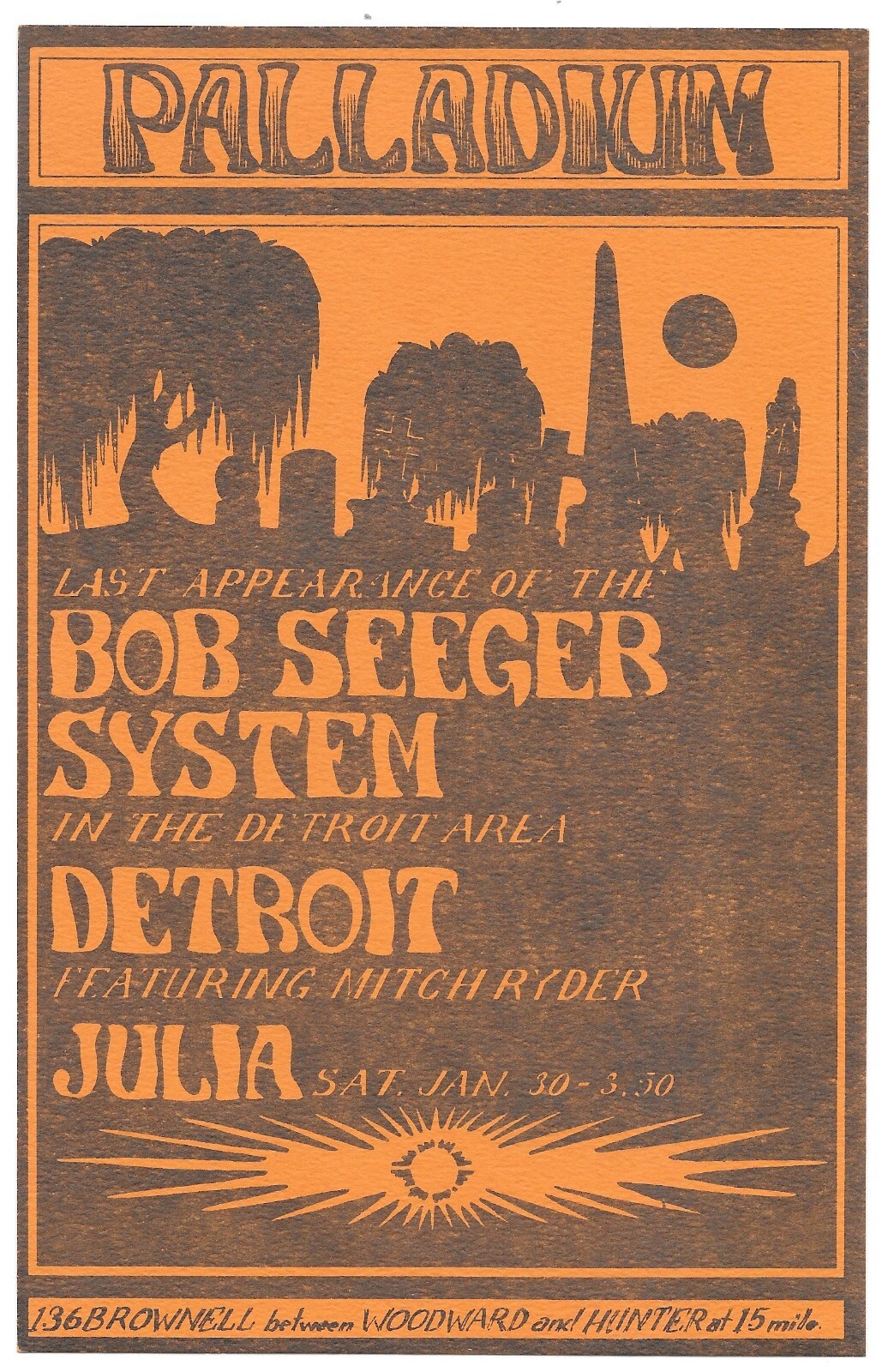 BOB SEGER SYSTEM Detroit Mitch Ryder 1971 Palladium SCREEN PRINT ...