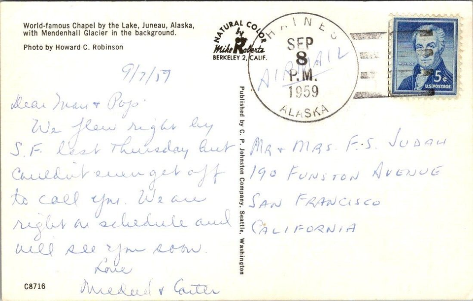 Vintage postcard - World-famous Chapel by the Lake, Juneau, Alaska ...
