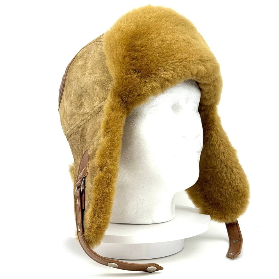 Genuine Shearling Sheepskin Trapper Hat Ushanka Aviator Hat | eBay