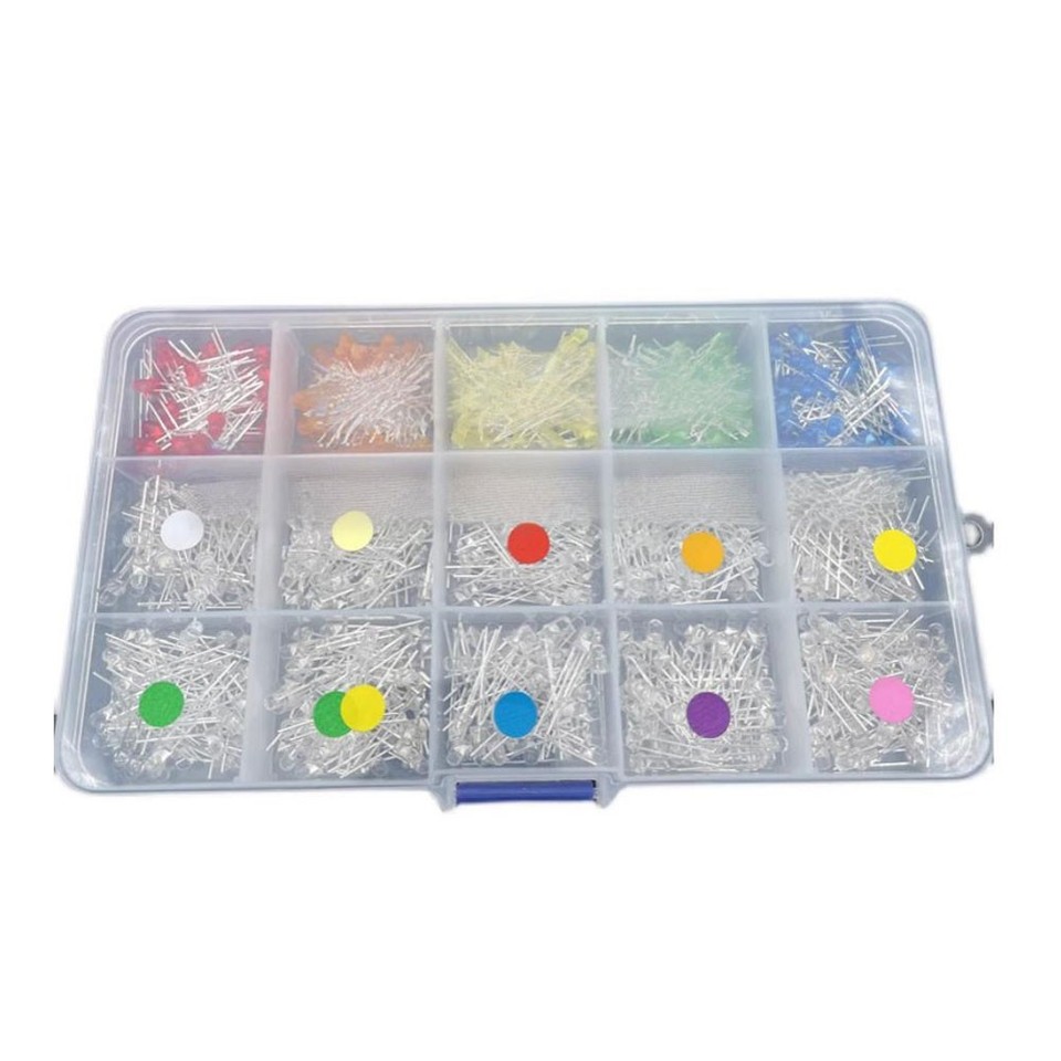 750Pcs 3mm Assorted Light Emitting Diodes LED Lamp Electronics Kit 15 ...