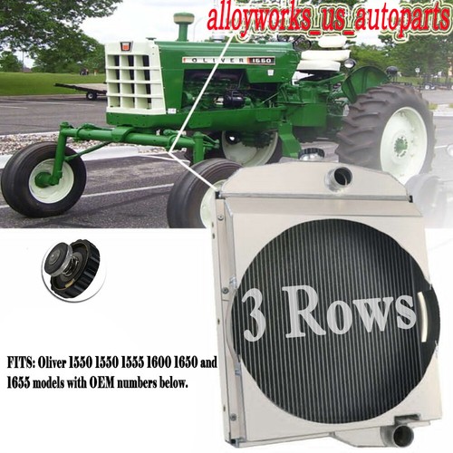 3 Row Aluminum Radiator for Oliver Tractor 1550 1555 1600 1650 1655 ...