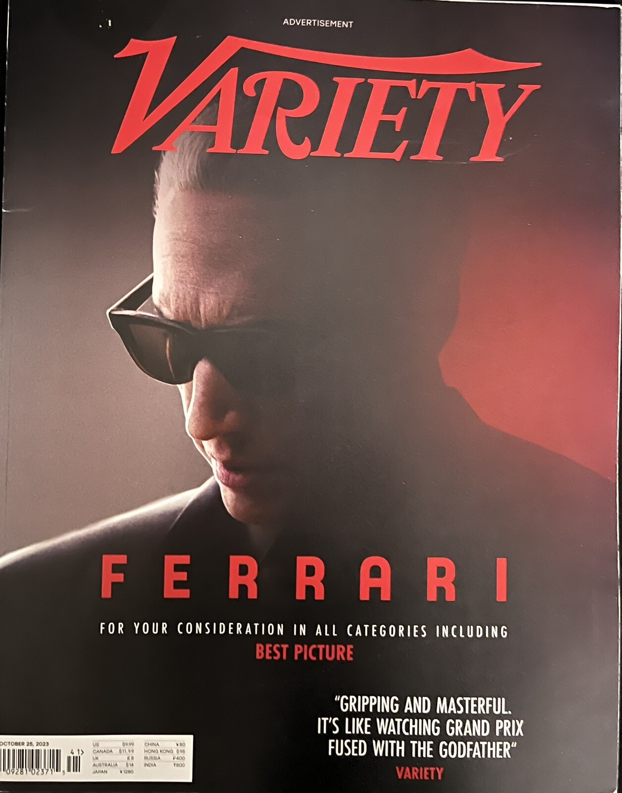 ADAM DRIVER Variety USA Magazine OCTOBER 2023 MEGAPOLIS FERRARI BRAND ...