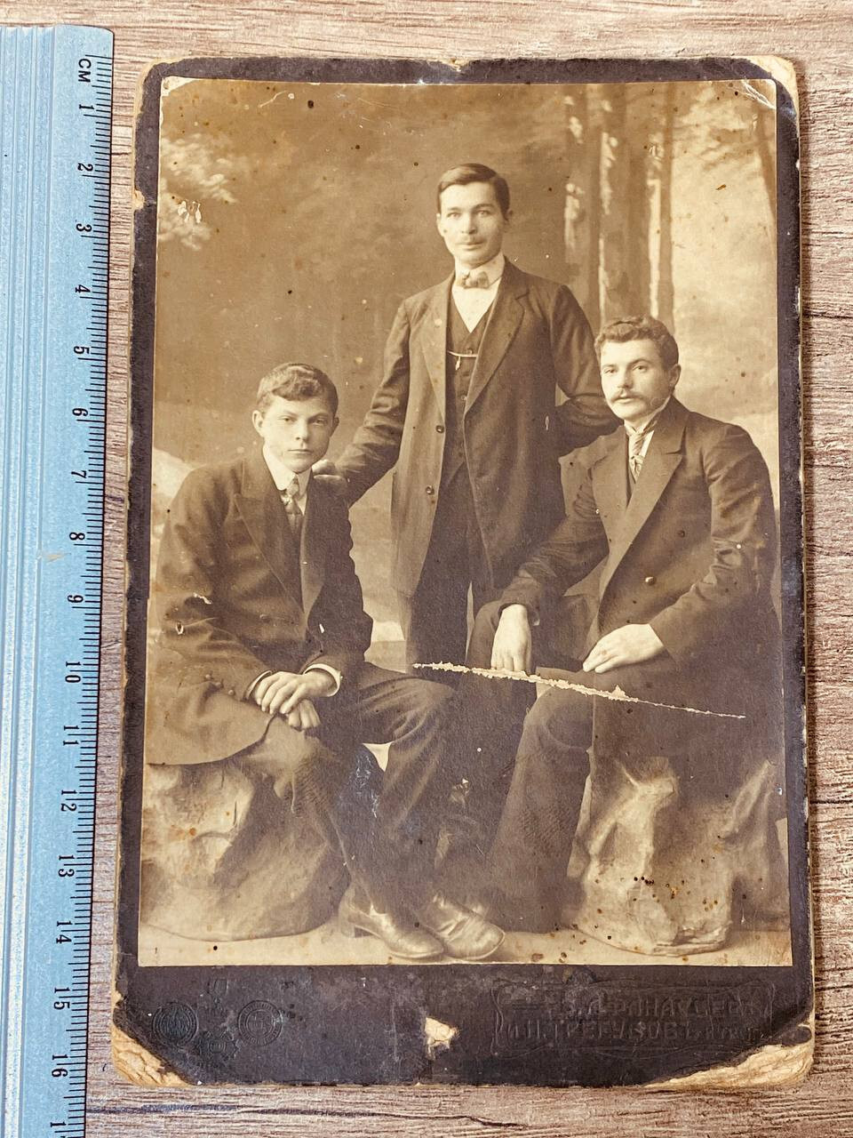 Russian empire. Group of handsome guys, gay friends. Cabinet card ...