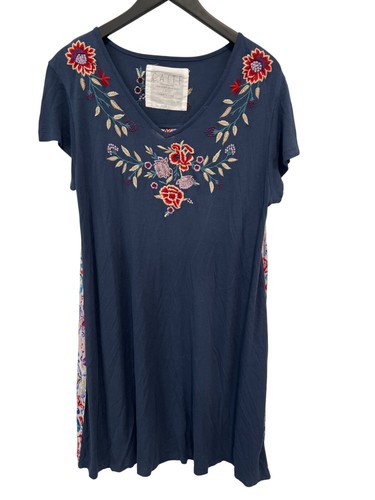 Caite Floral Embroidered Mini Dress Size Large V Neck Printed Back Blue ...