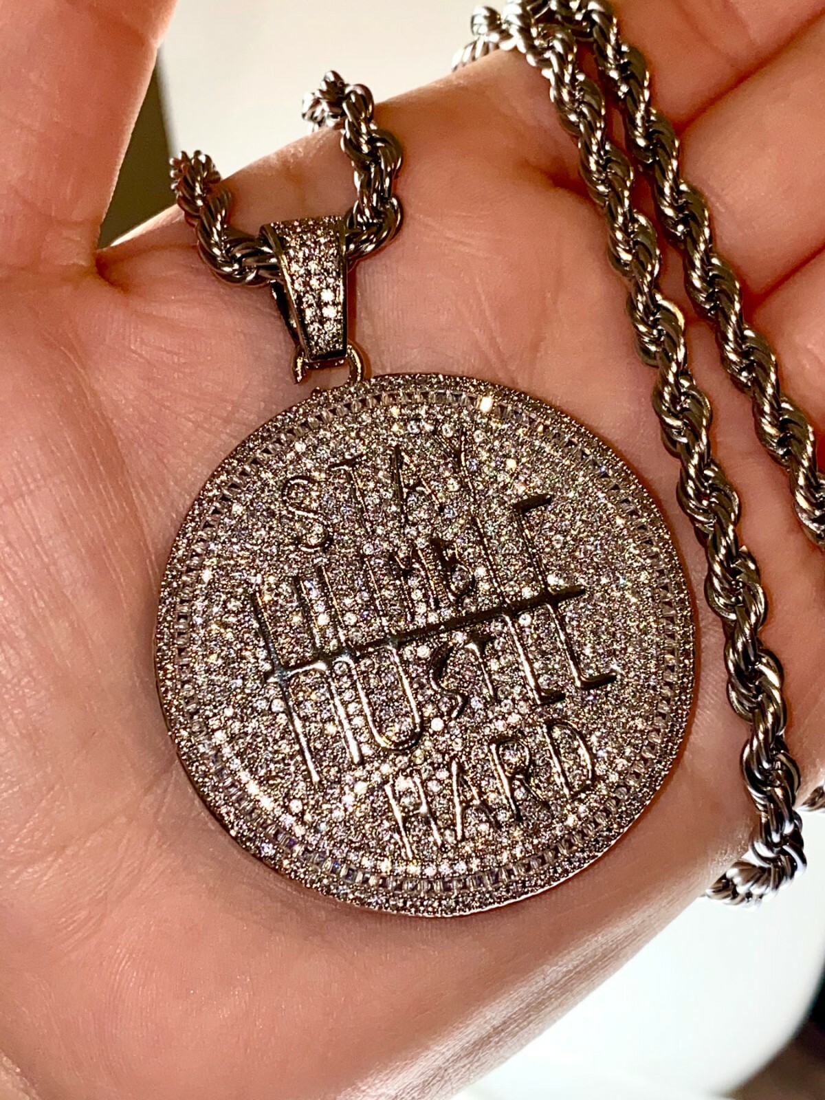 Stay Humble Hustle Hard Iced Ice Men's Women 14k Gold F Pendant Charm ...