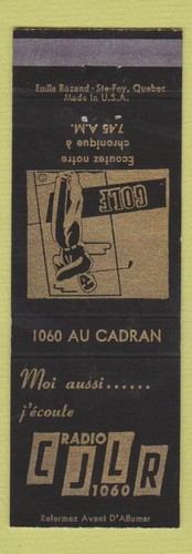 Matchbook Cover - Radio CJLR QC golf | eBay