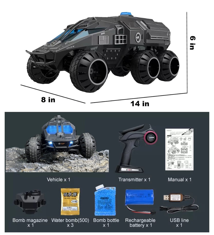 1:12 NASA RC Mars Rover Vehicle 6 WD w Rapid Fire Water Ball Cannon ...