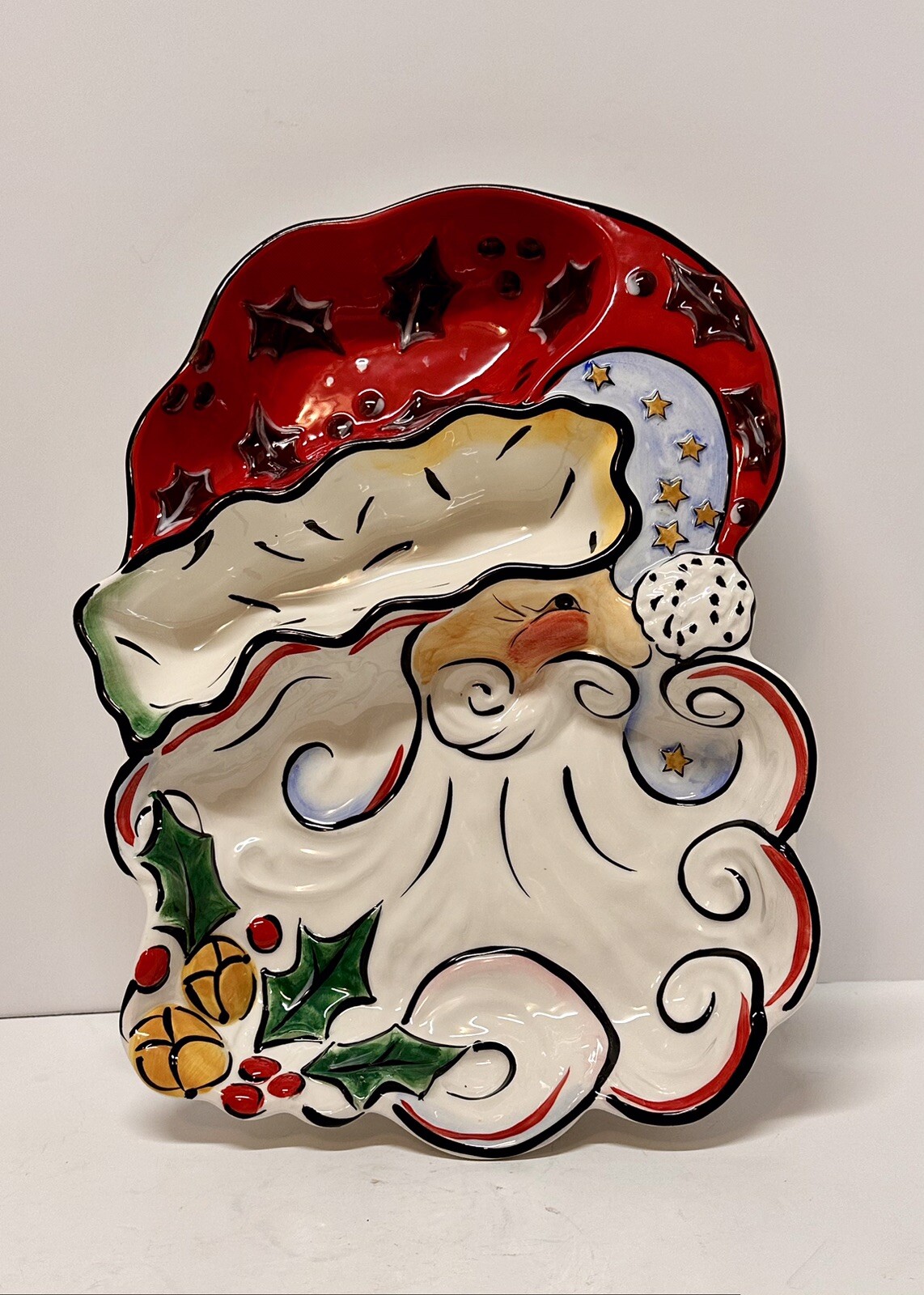 Lg 16”Stonelite Clay Art Merry Santa Divided 3-Part Chip & Dip ...