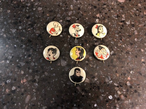 1946 Kelloggs Cereal Pep Pins Lot Of 7 Comic Strip Characters w/ The ...