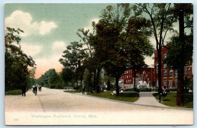 POSTCARD Detroit Michigan Washington Boulevard Fountain Utopia Sign | eBay