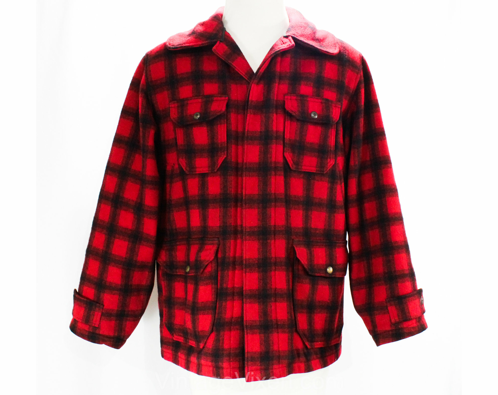 Men's Large Red Buffalo Plaid Jacket - 1950s Long Sleeve Lumberjack ...