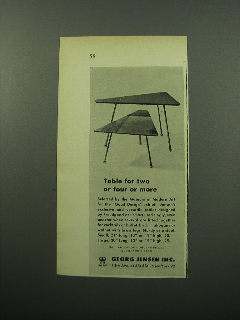 1950 Georg Jensen Tables by Martin Freedgood Ad - Table for two or four ...
