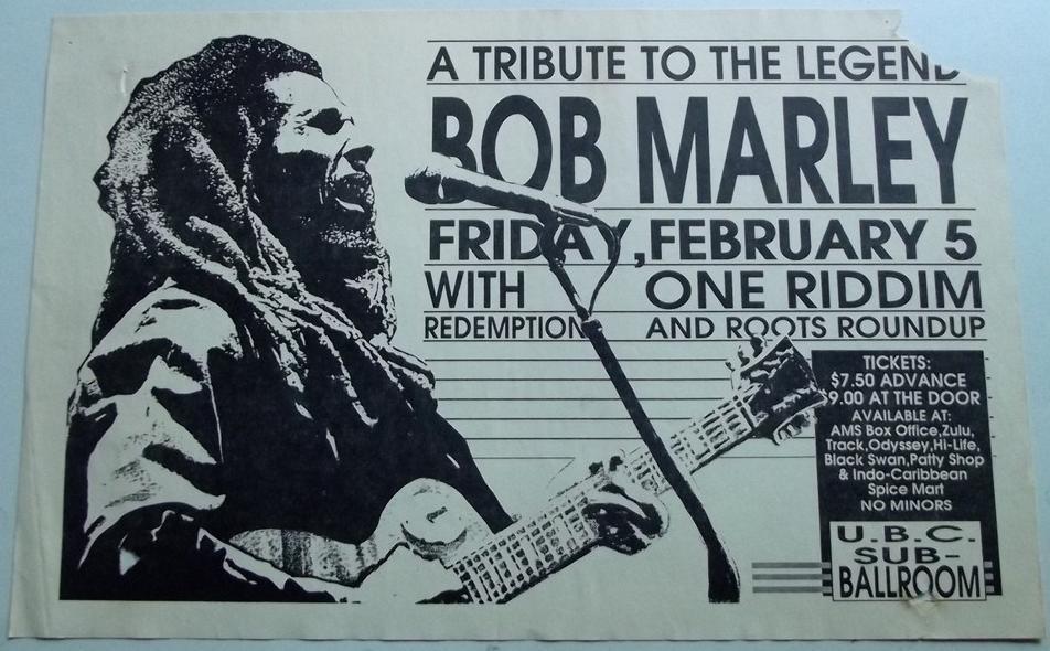 vintage org BOB MARLEY ONE RIDDIM 11x17 Punk Flyer poster rock reggae ...