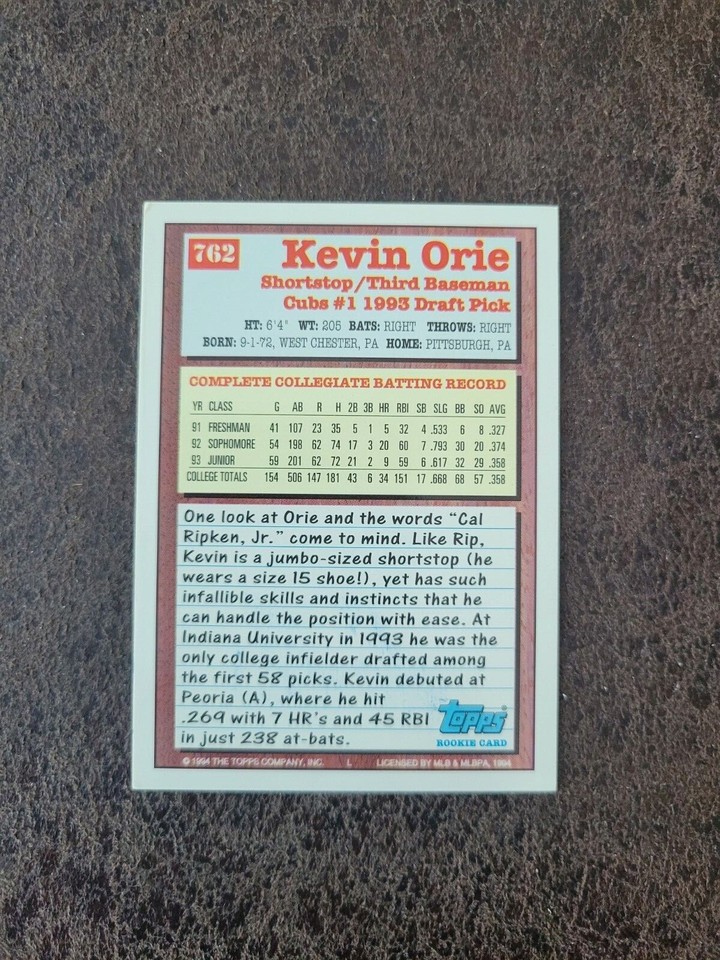 1994 Topps rookie Kevin Orie #762 - Chicago Cubs - Autographed! | eBay