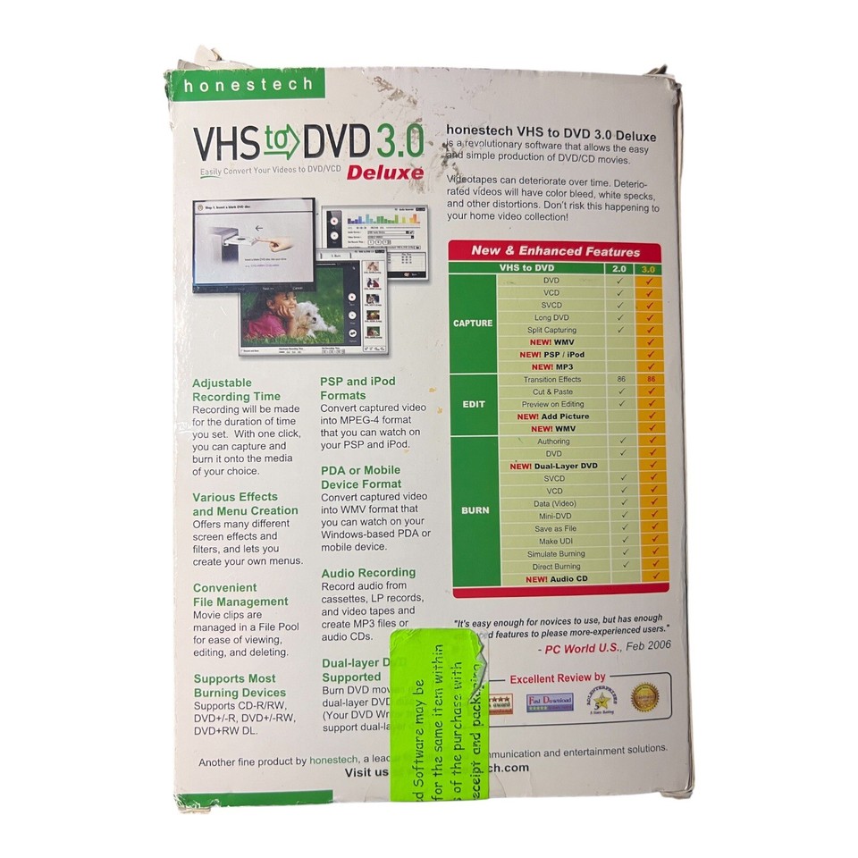 VHS To DVD 3.0 Deluxe By Honestech With USB 2.0 Capture Device Included ...